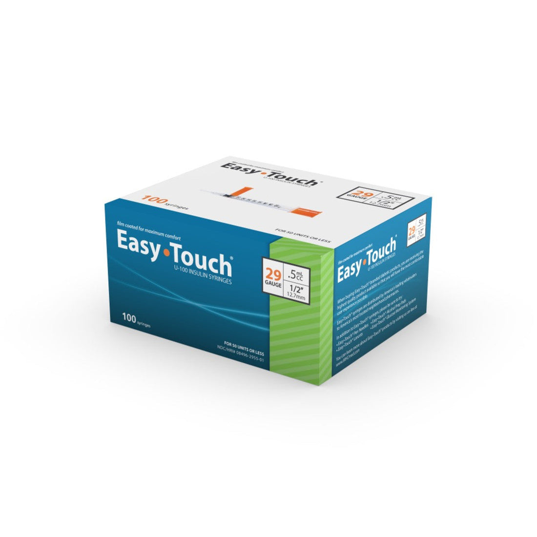 Easy Touch Insulin Syringe, 29G .5cc 1/2-Inch (12.7mm), 829555, Box of ...